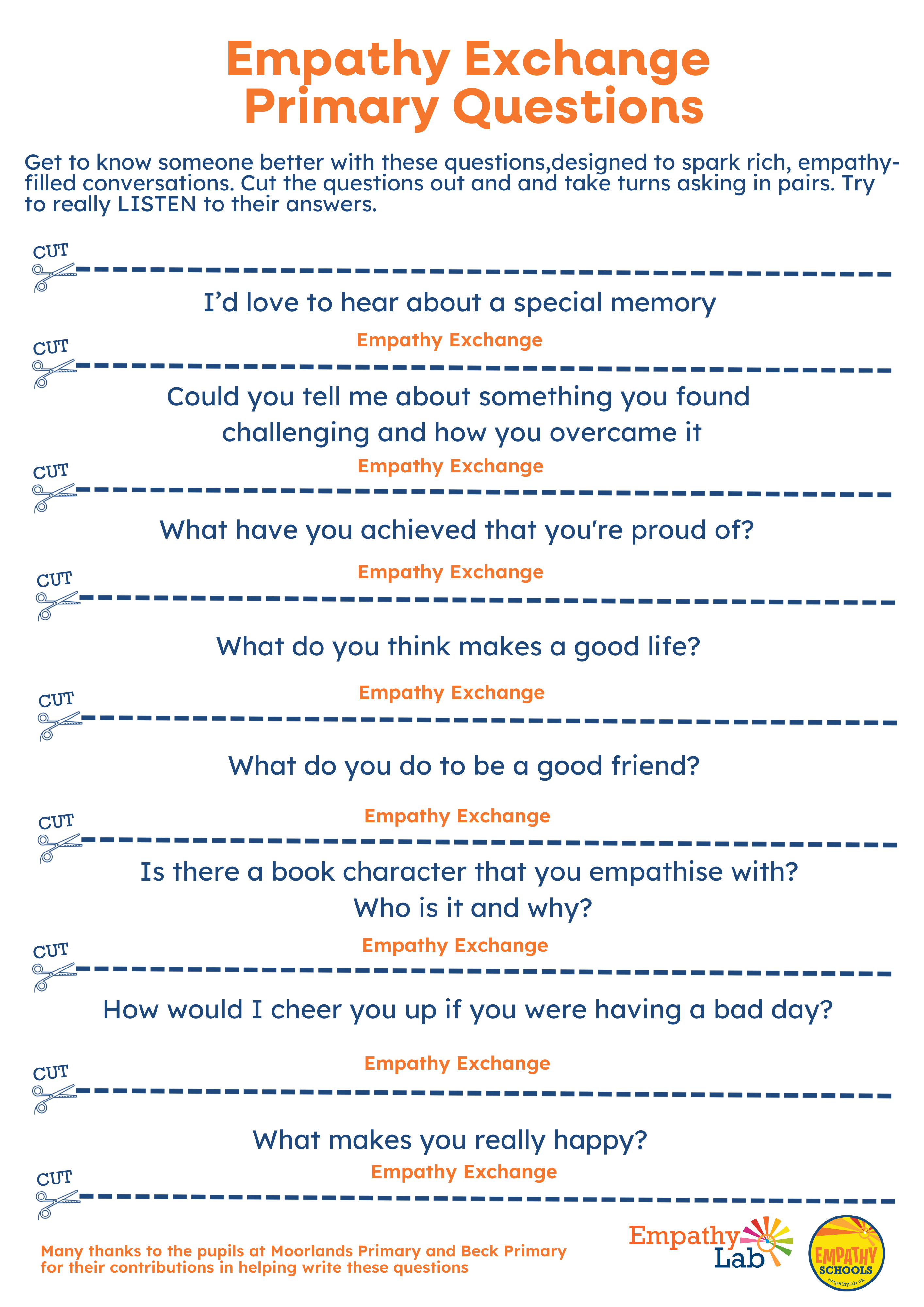 Empathy Exchange Questions (Primary) – EmpathyLabUK